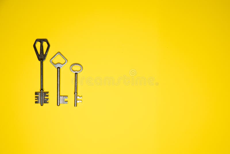 Keys on Yellow Background. Minimal Creative Style Stock Photo - Image ...