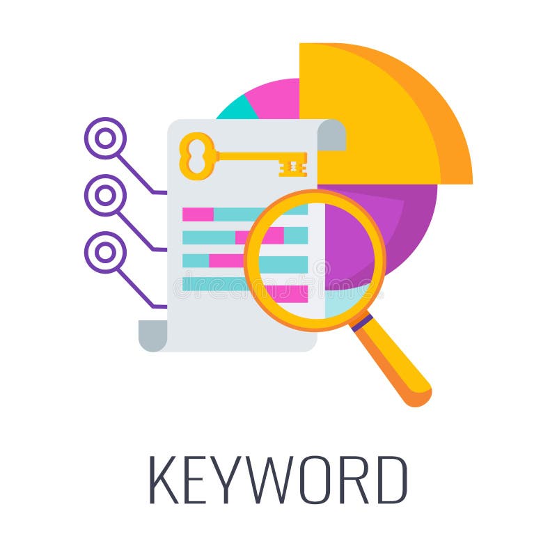 Keyword Icon Key. Magnifier with Document, Pie Chart. Stock Vector ...