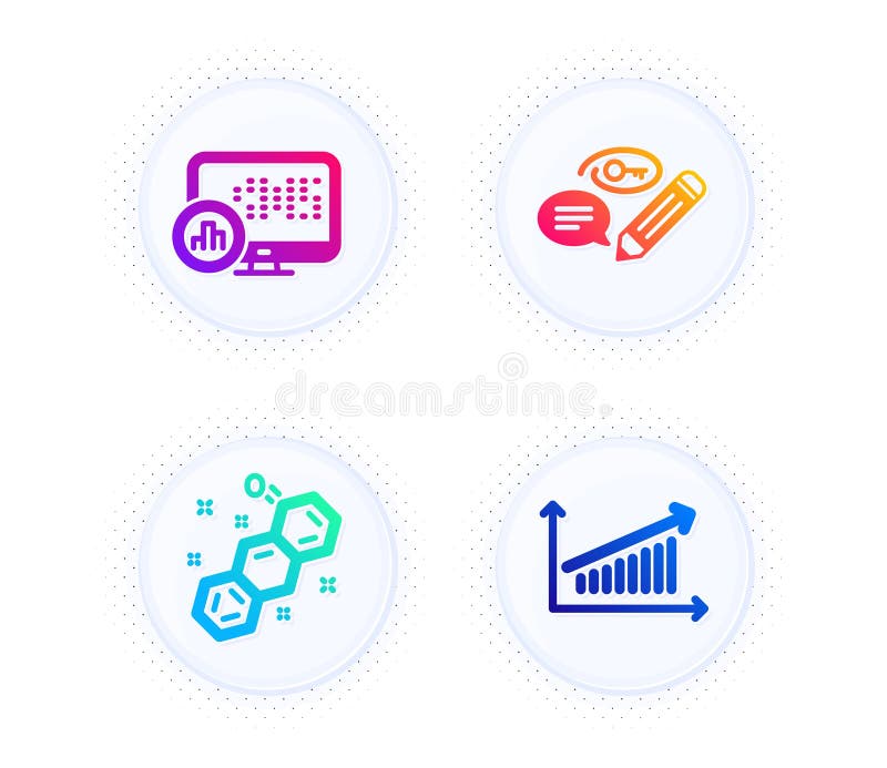 Keywords, Report Statistics and Chemical Formula Icons Set. Chart Sign ...