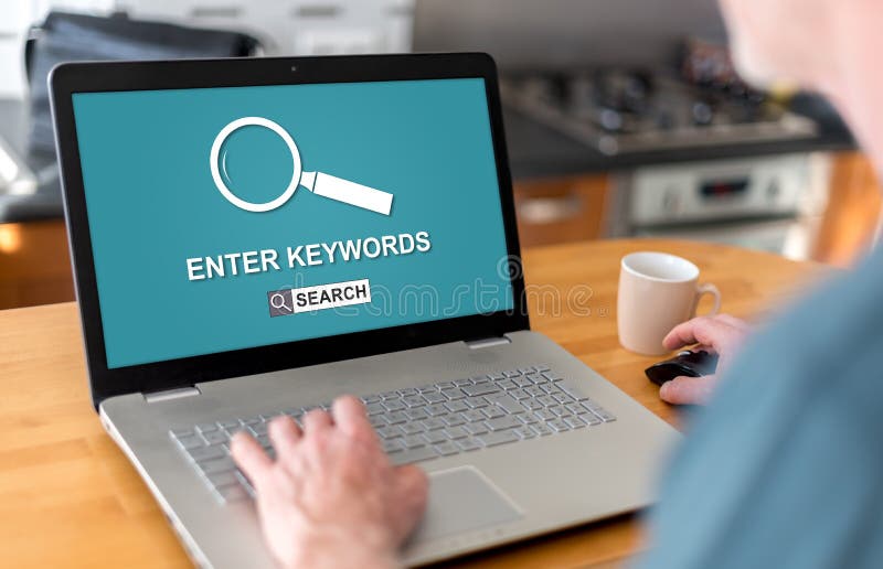 Keywords Search Concept on a Laptop Stock Image - Image of research ...