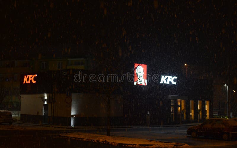 KFC Restaurant in Winter at Night Editorial Photography - Image of ...