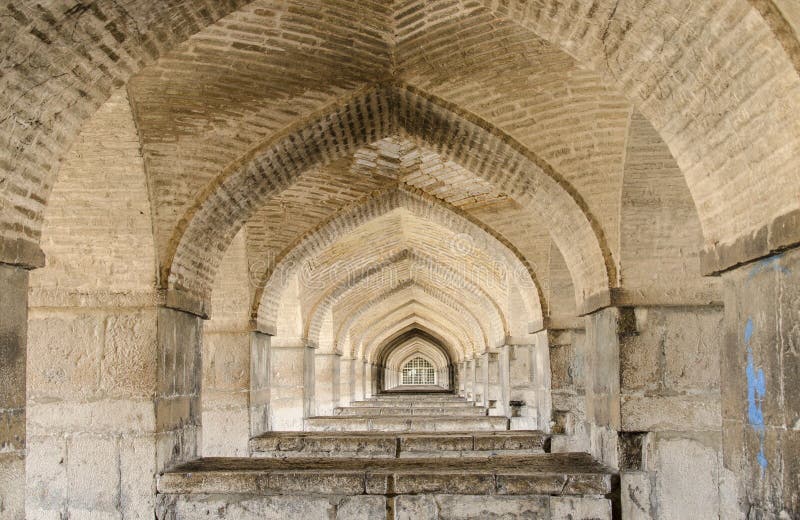 Khaju bridge vaults stock photo. Image of iranian, asia - 160007746