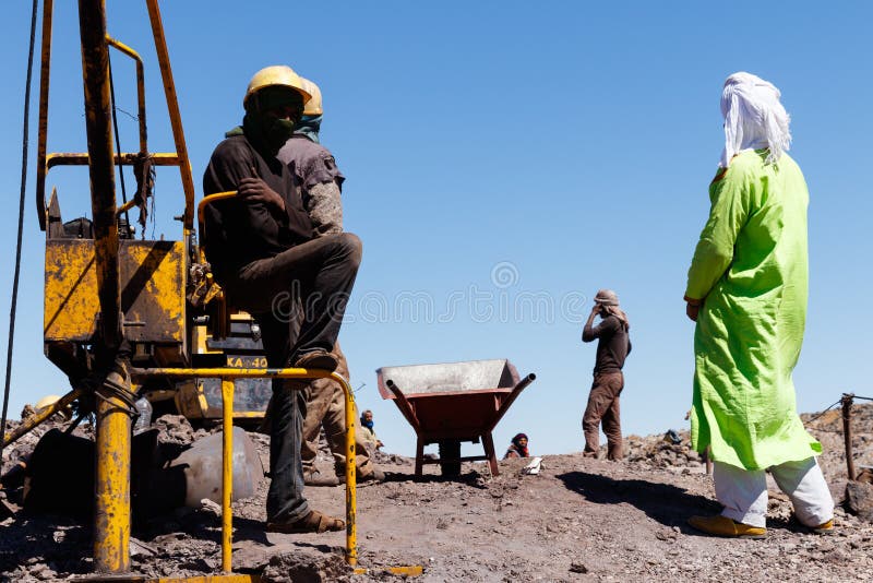 KHAMLIA, MOROCCO: Miners Working in Surface Mine Near Sahara Desert ...
