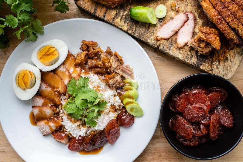 Khao Moo Daeng (rice With Roasted Red Pork) Stock Photo - Image of pork ...
