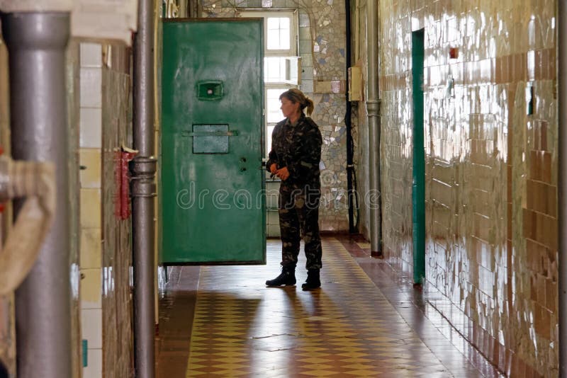 Prison Corridor with Camera Doors Editorial Stock Image - Image of cell ...