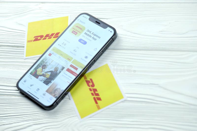 KHARKOV, UKRAINE - MARCH 5, 2021: DHL Icon and Application from App ...