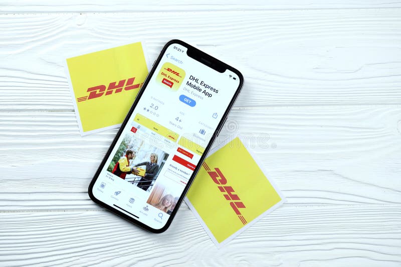 KHARKOV, UKRAINE - MARCH 5, 2021: DHL Icon and Application from App ...