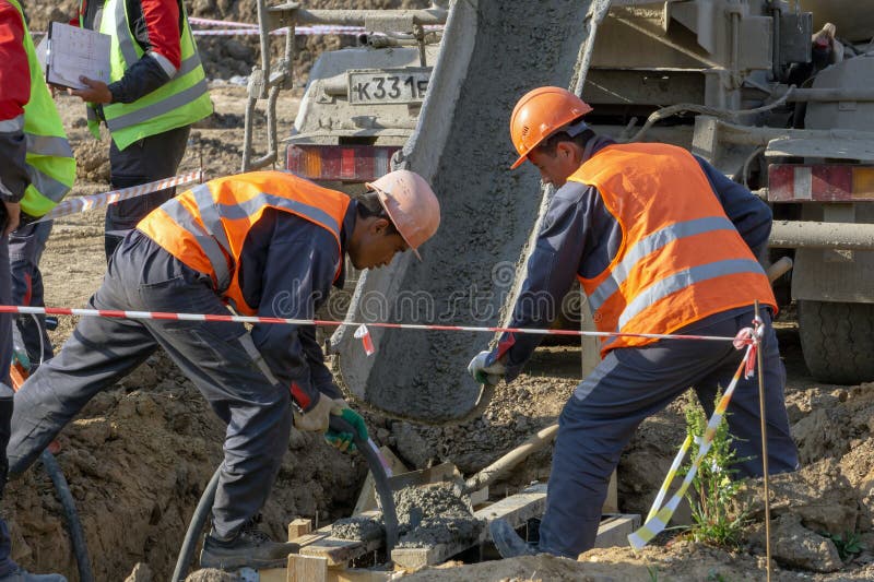Workers at the Construction Site Chop a Jackhammer Piles are Cut ...
