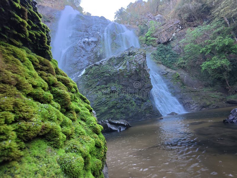 Khlonglan Waterfall with Moss in Rainforest Stock Image - Image of ...