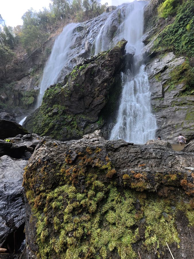 Khlonglan Waterfall with Moss in Rainforest Stock Photo - Image of ...