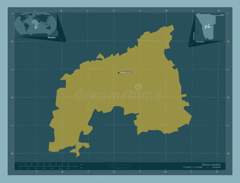 Khomas, Namibia. Solid. Labelled Points of Cities Stock Illustration ...
