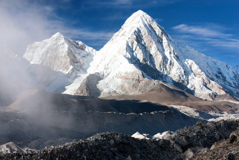 Khumbu Valley, Khumbu Glacier and Pumo Ri Peak Stock Image - Image of ...