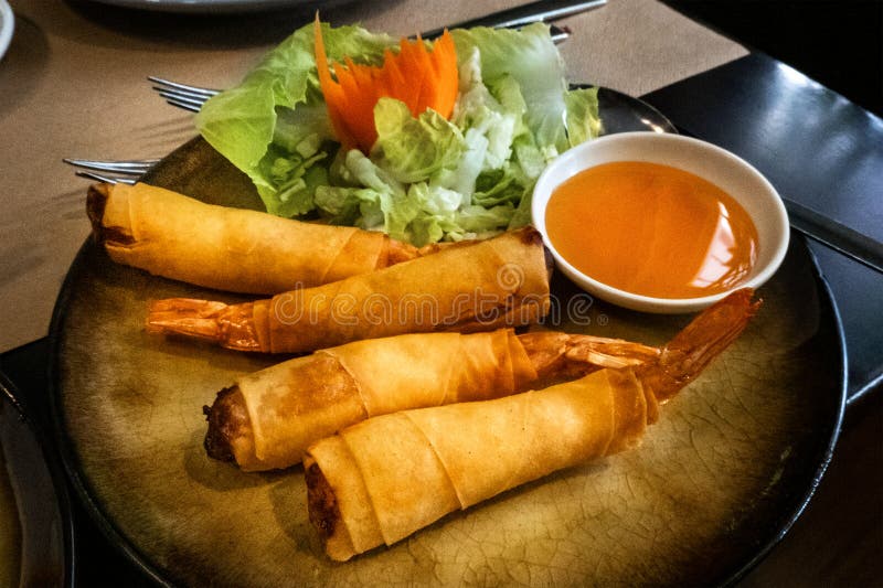 Khung Phom Pha, Prawn Tail Rolls in a Rice Wrapper, a Dish at a Thai ...