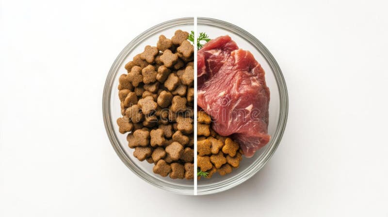 Kibble Vs. Raw, a Pet Food Comparison Stock Illustration - Illustration ...