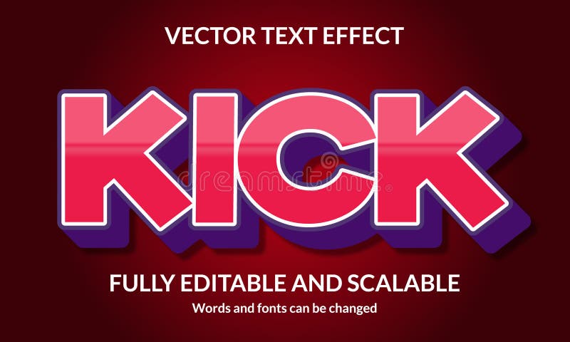 Kick Editable 3D Text Style Effect Stock Vector - Illustration of sign ...