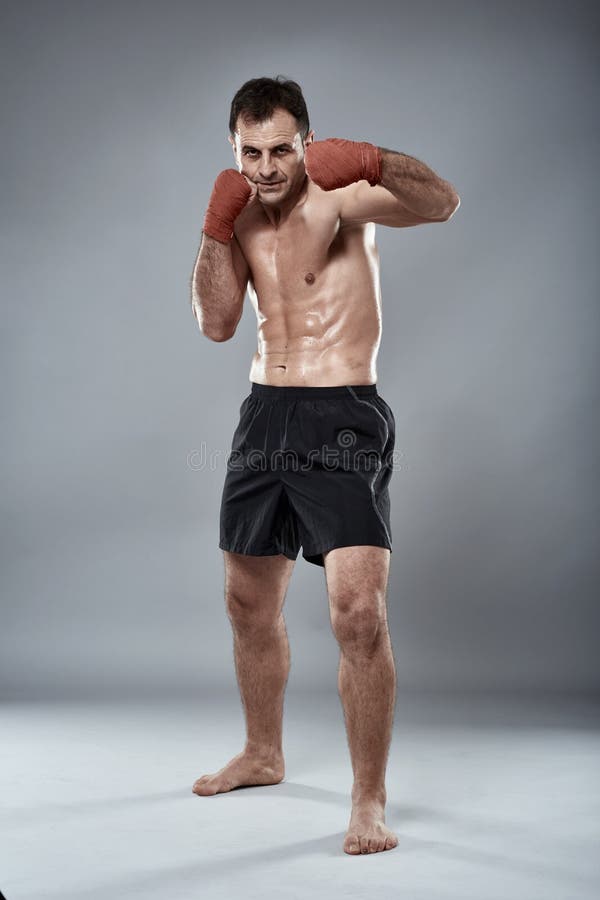 Kickbox Fighter on Gray Background Stock Image - Image of people, fight ...