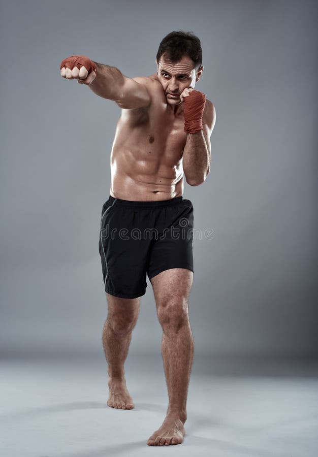 Kickbox Fighter on Gray Background Stock Image - Image of martial ...