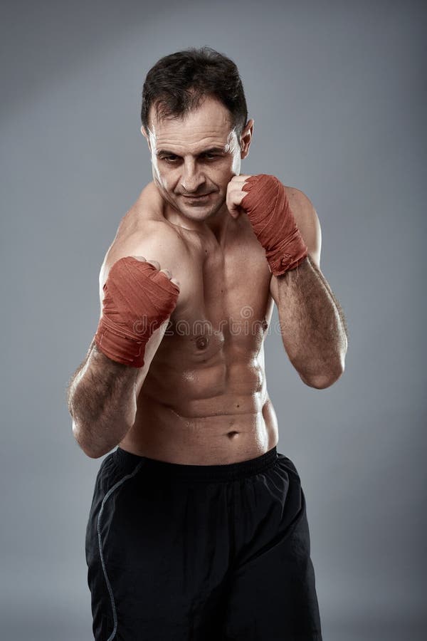 Kickbox Fighter on Gray Background Stock Image - Image of healthy ...