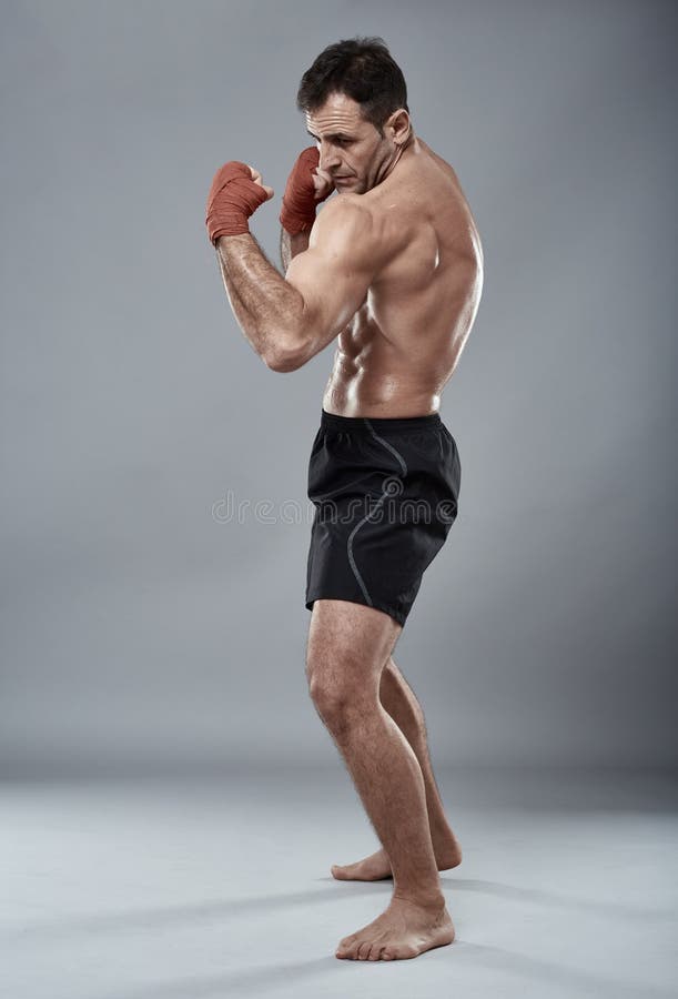 Kickbox Fighter on Gray Background Stock Photo - Image of person, fight ...