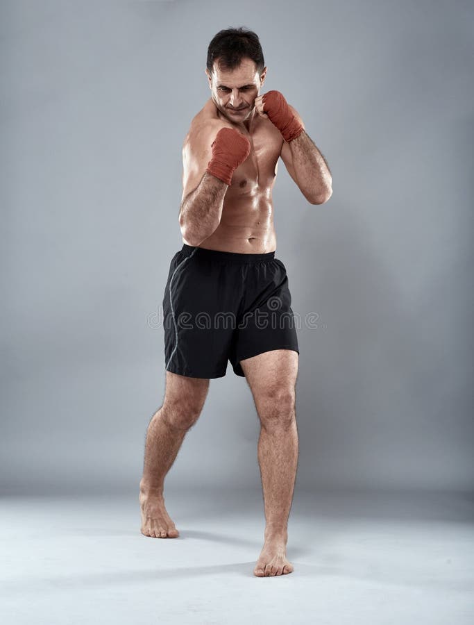 Kickbox Fighter on Gray Background Stock Photo - Image of muay ...
