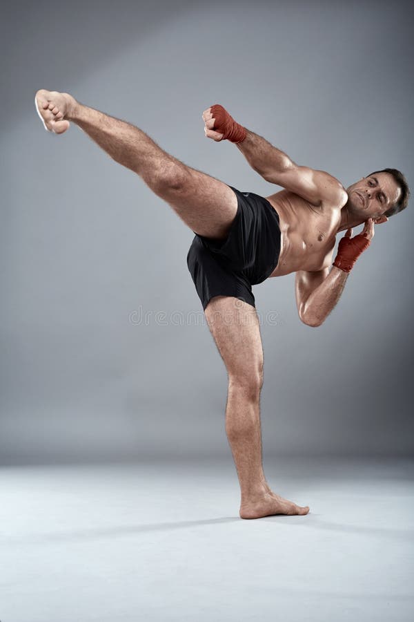 Kickbox Fighter on Gray Background Stock Photo - Image of karate ...