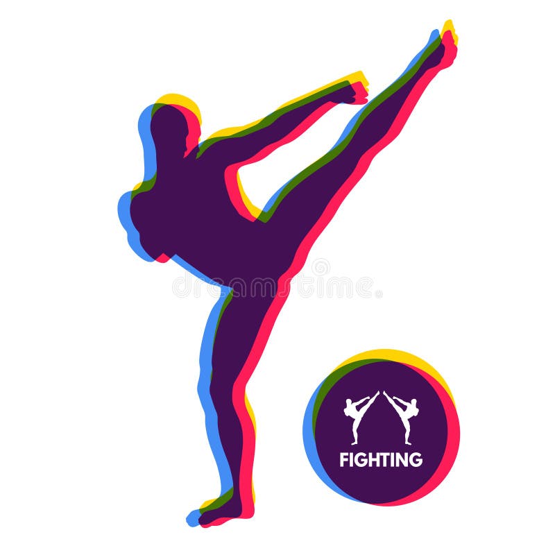 Kickbox Fighter Preparing To Execute a High Kick. Silhouette of a ...