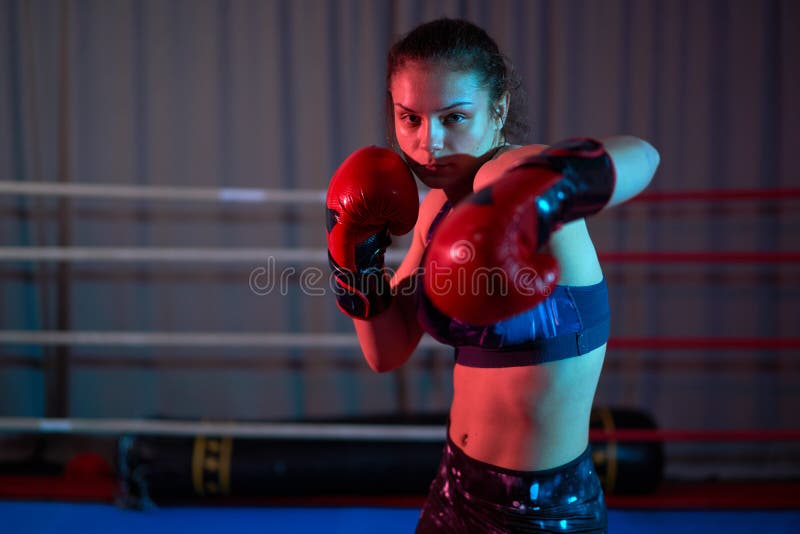 Female kickboxer training stock photo. Image of fighter - 173721420