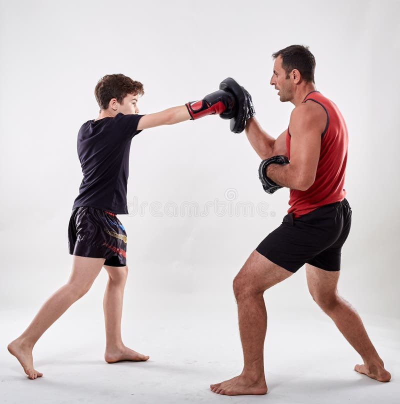 Kickboxer Kid and His Coach Stock Image - Image of fight, exercise ...
