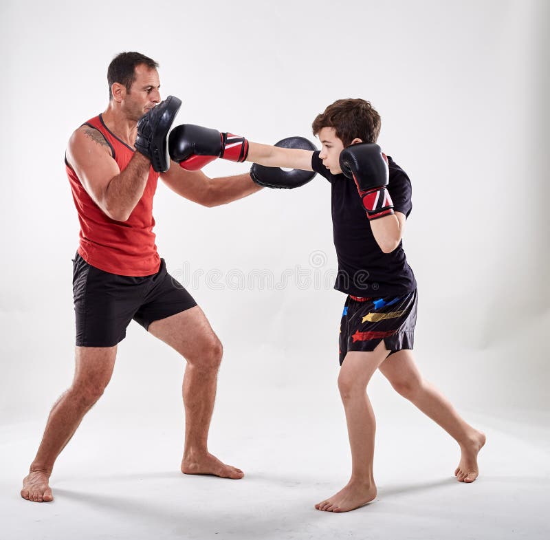 Kickboxer Kid and His Coach Stock Photo - Image of caucasian, healthy ...