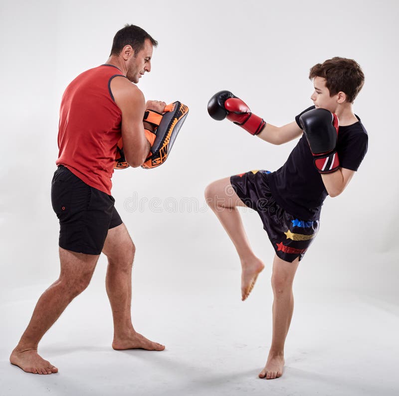 Kickboxer Kid and His Coach Stock Photo - Image of coach, exercise ...