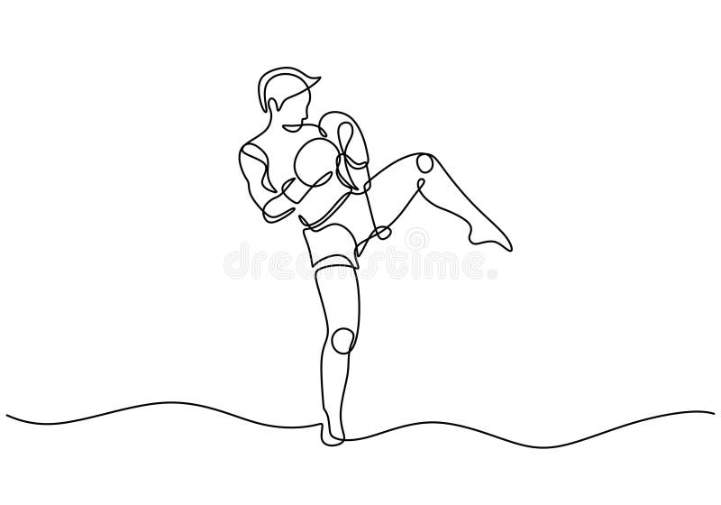 Kickboxing Continuous Line Drawing. Vector Illustration of a Man Kick ...