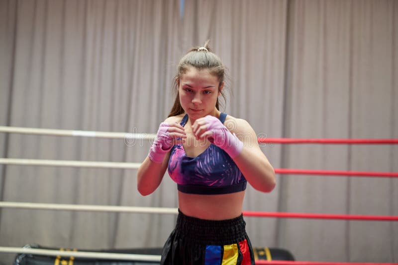 Female Kickboxer Shadow Boxing Stock Photo - Image of lifestyle ...