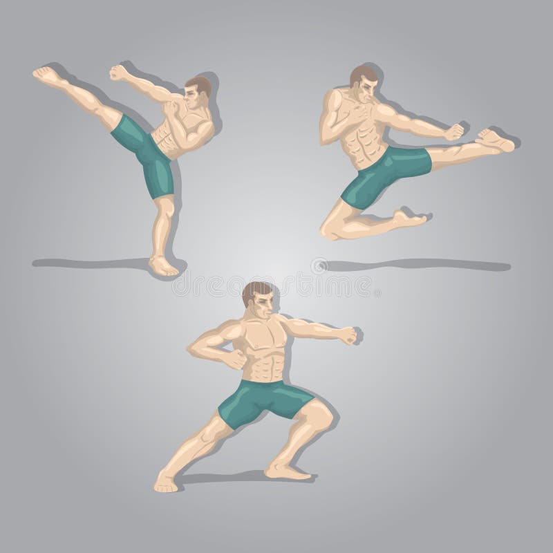 Kickboxing Player in Poses. Vector Illustration Decorative Design Stock ...