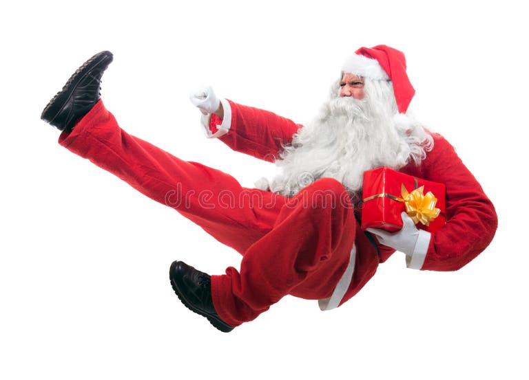 Kickboxing Santa Claus fotografering för bildbyråer. Bild av ferie ...