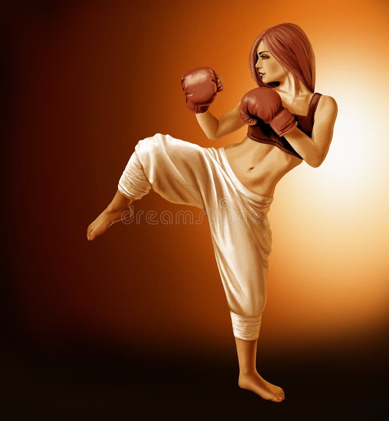 Kickboxing Woman Illustration Stock Illustration Illustration Of