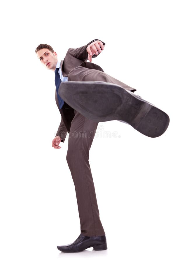 Very Angry Young Businessman Hard Kicking Isolated Stock Image - Image ...