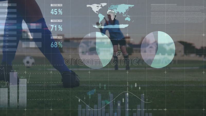 Kicking Soccer Ball, Athlete with Animation of Data Analytics and World ...