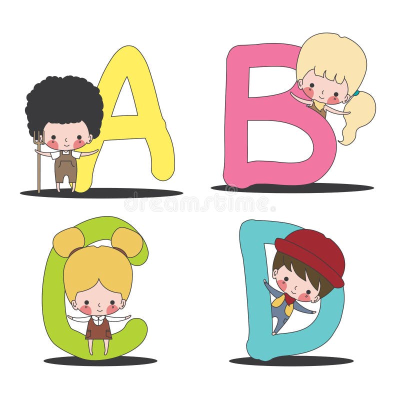 Kid and ABCD set stock vector. Illustration of education - 74478013