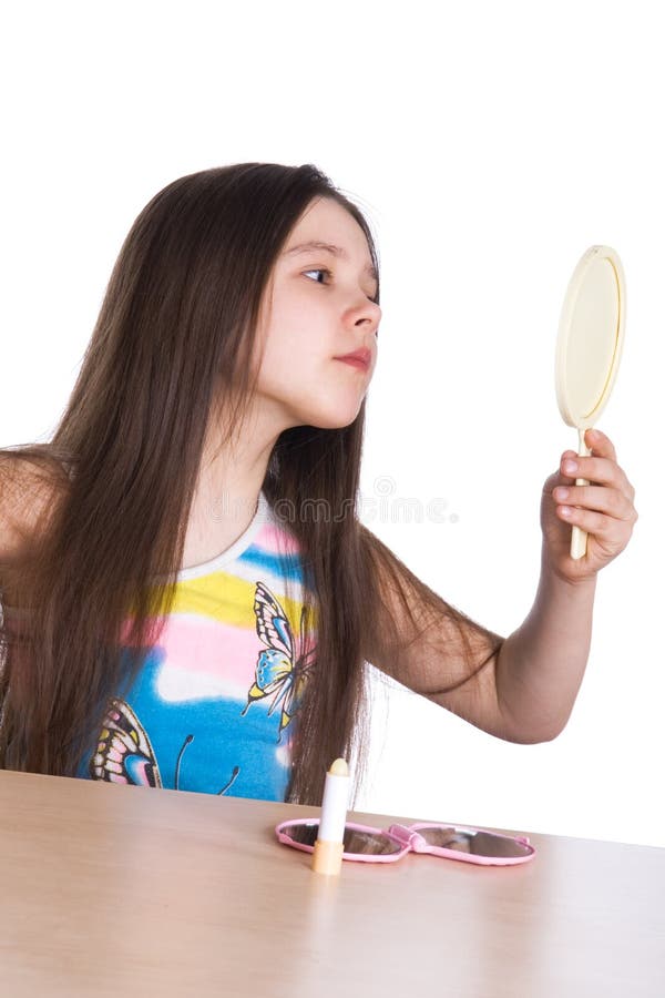 Kid Admires Itself in a Mirror Stock Photo - Image of look, young: 4396400