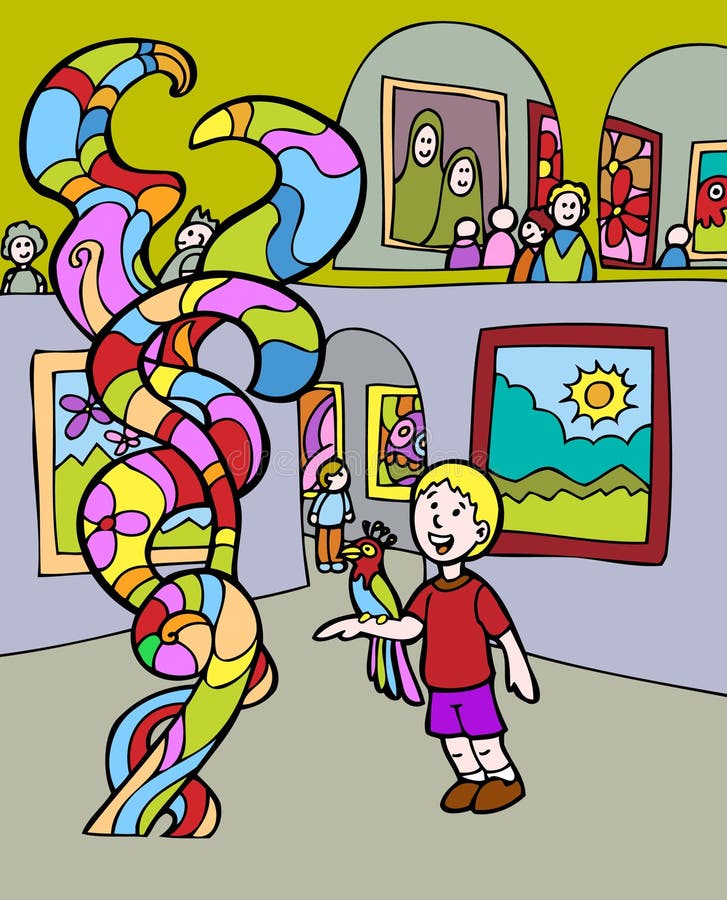 Kid Adventures: Museum Visit Stock Vector - Illustration of paintings ...