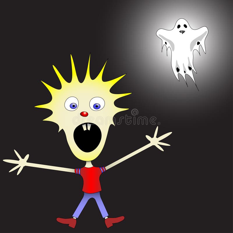 Kid afraid of ghost stock vector. Illustration of flying - 16474853