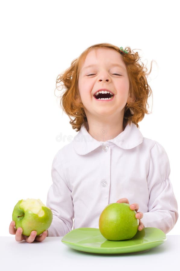 Kid with apples stock image. Image of isolated, healthy - 38185657