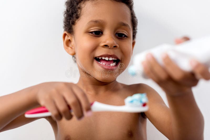 Kid Applying Tooth Paste on Brush Stock Image - Image of person, pretty ...