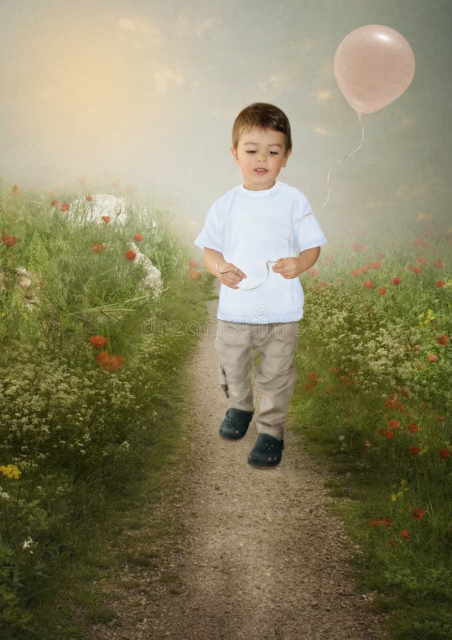 Kid with balloon on walk stock image. Image of child - 45385677