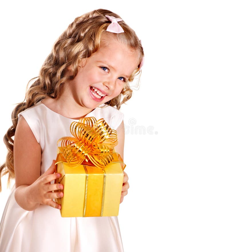 Kid with Birthday Gift Box. Stock Image - Image of birthday, blond ...