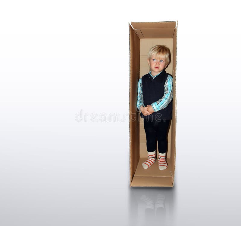 Kid in the box stock photo. Image of looking, gift, package - 21943760