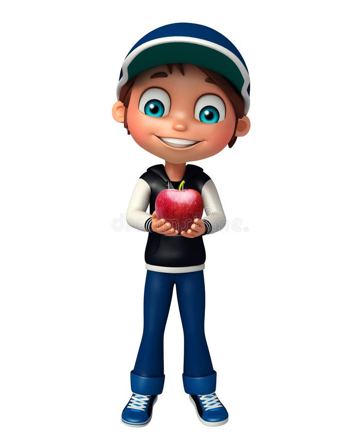 Kid boy with Apple stock illustration. Illustration of book - 77512917