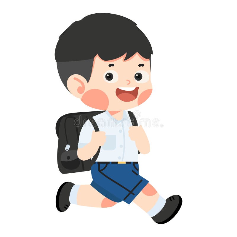 Kid Boy with a Backpack Hurries To School Stock Vector - Illustration ...