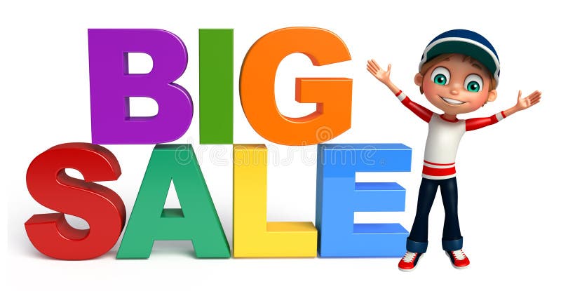 Kid boy with bigsale sign stock illustration. Illustration of learning ...