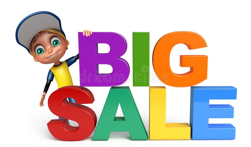 Kid boy with bigsale sign stock illustration. Illustration of education ...